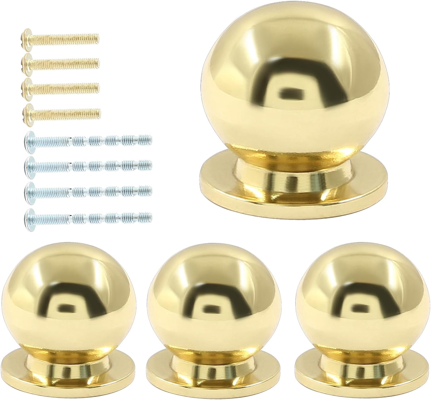 4 Pack 5/9 Inch Polished Gold Solid Brass Mini Round Cabinet Drawer ...