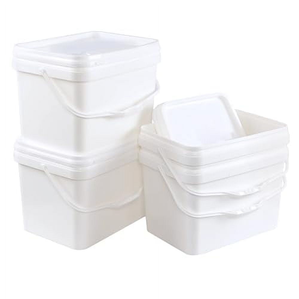 4-Pack 5 Gallon Plastic Rectangular Bucket Pail with Snap Lid, Square ...