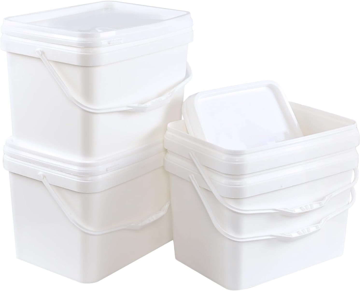 4-Pack 5 Gallon Plastic Rectangular Bucket Pail with Snap Lid, Square ...