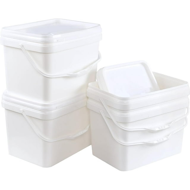 4-Pack 5 Gallon Plastic Rectangular Bucket Pail with Snap Lid, Square ...