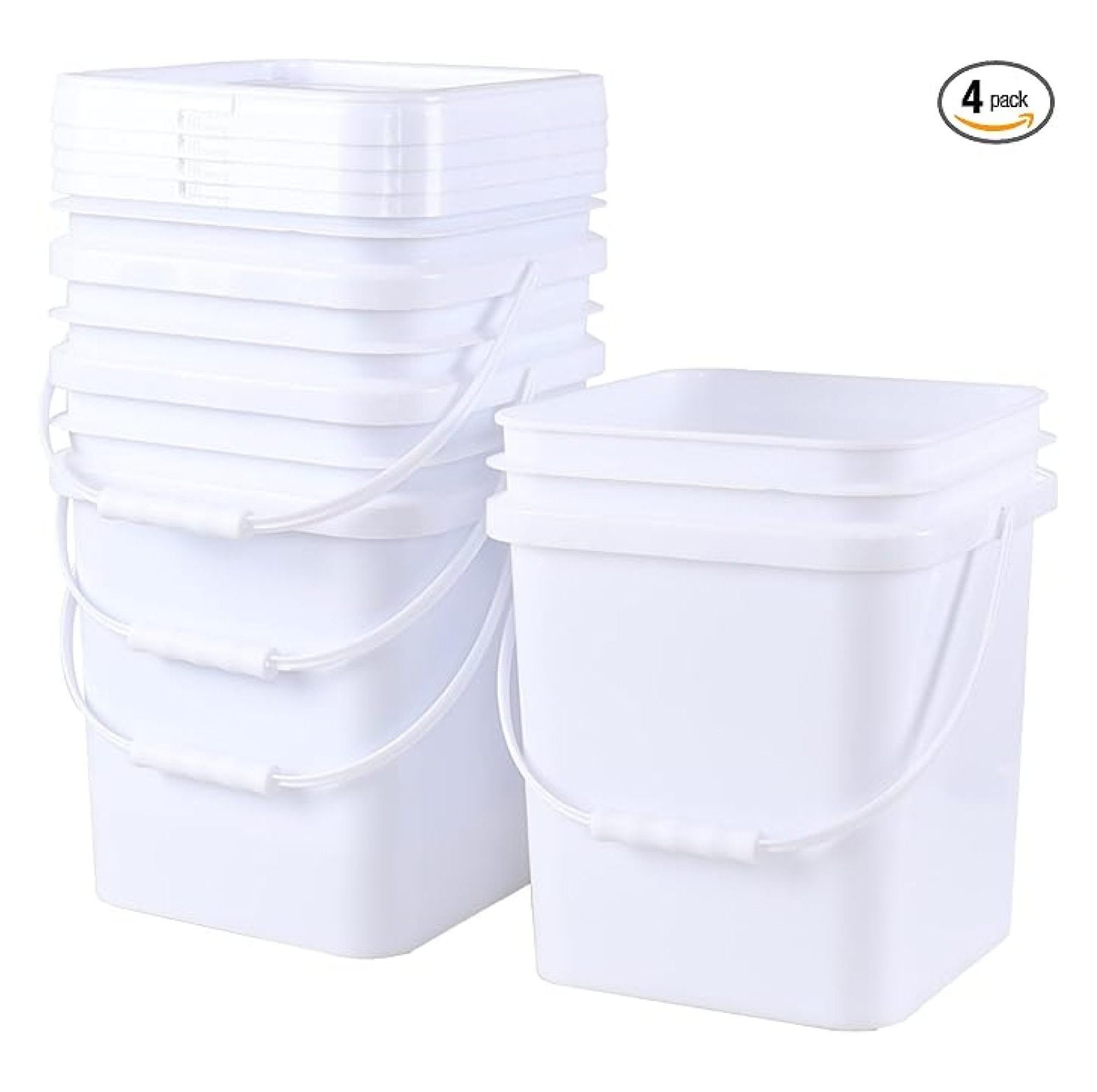 4 Pack 5 Gallon Square Lidded Storage Bucket with Handle, Plastic ...