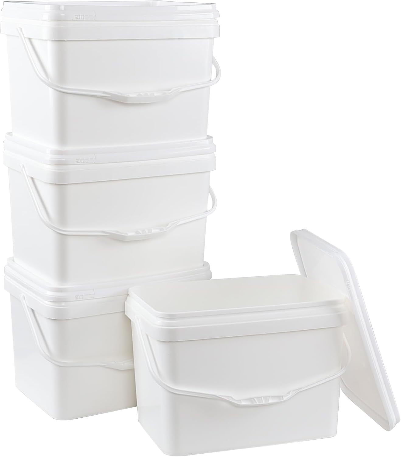4-Pack 5 Gollon Rectangular Bucket with Handle, White Plastic Bucket ...