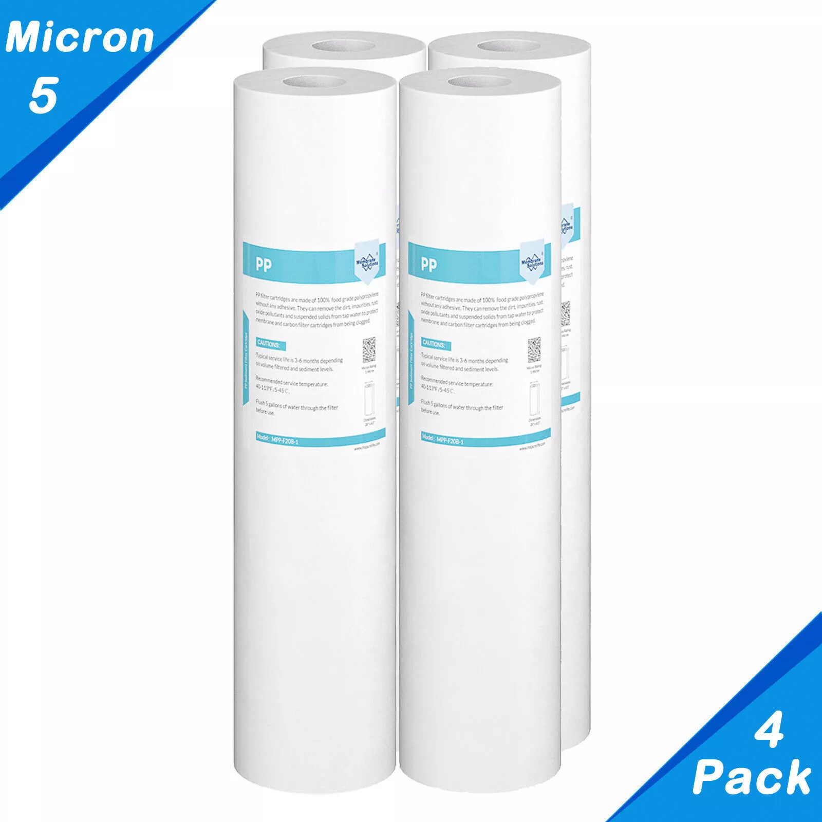 4 Pack 5 Micron 20x4.5" Melt-Blown Sediment Water Filter for Big Blue Cartridges - Walmart.com