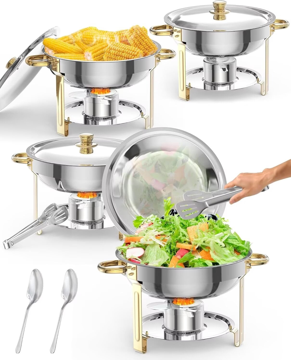 4 Pack 5 Qt Stainless Steel Chafing Dishes Buffet Set, Buffet Warmers ...