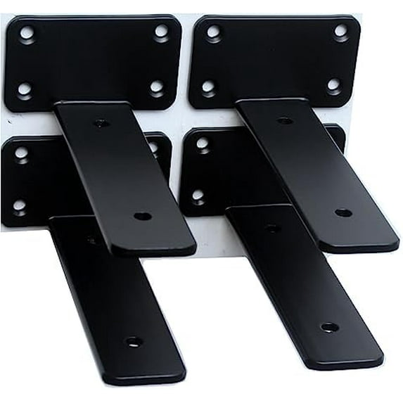 4 Pack - 5 inch Black Hidden L Shelf Bracket (1/5 Inch Thicked) Iron ...