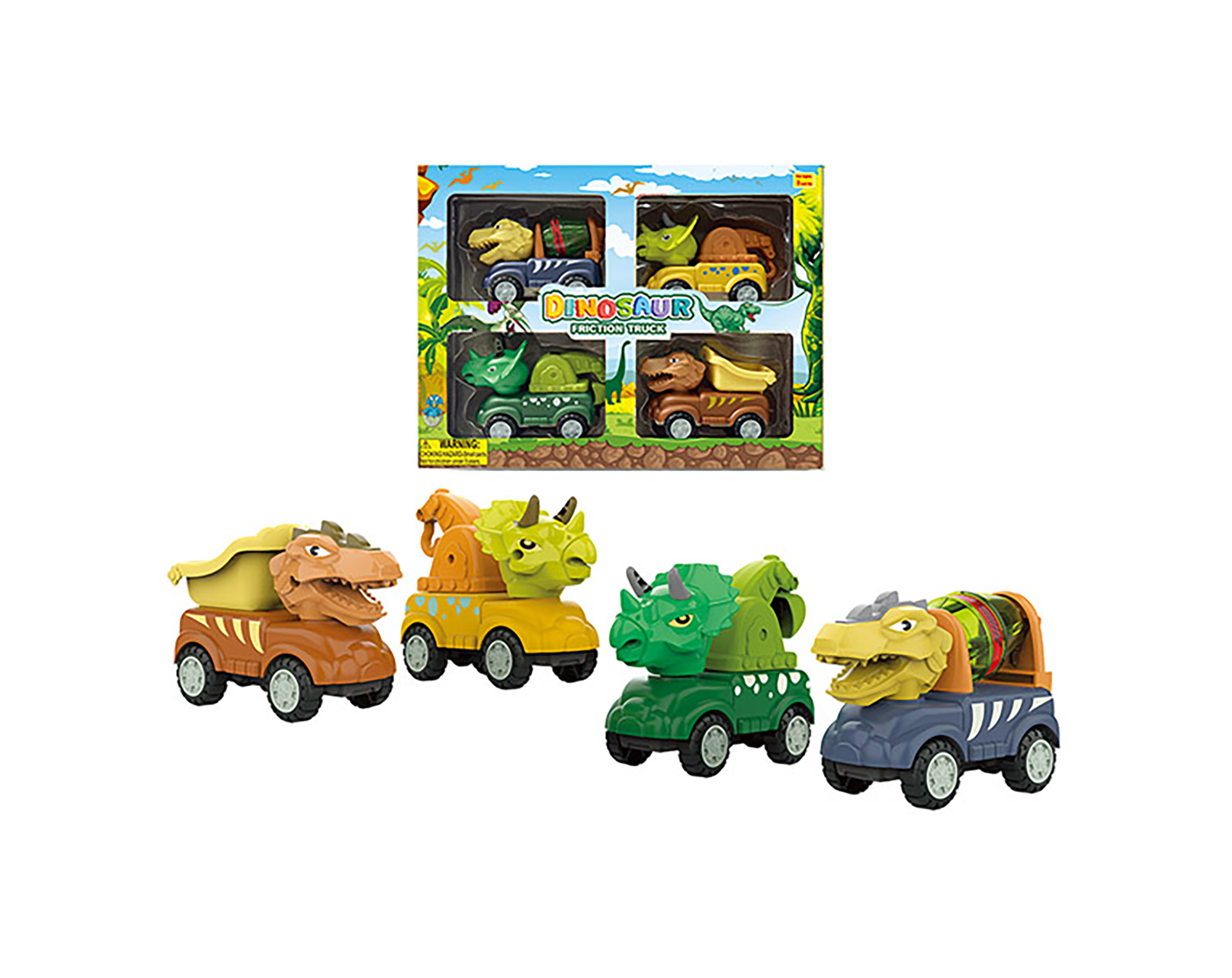 4 Pack 5 inches Friction Dino Construction Trucks - Push & Go Toys for ...