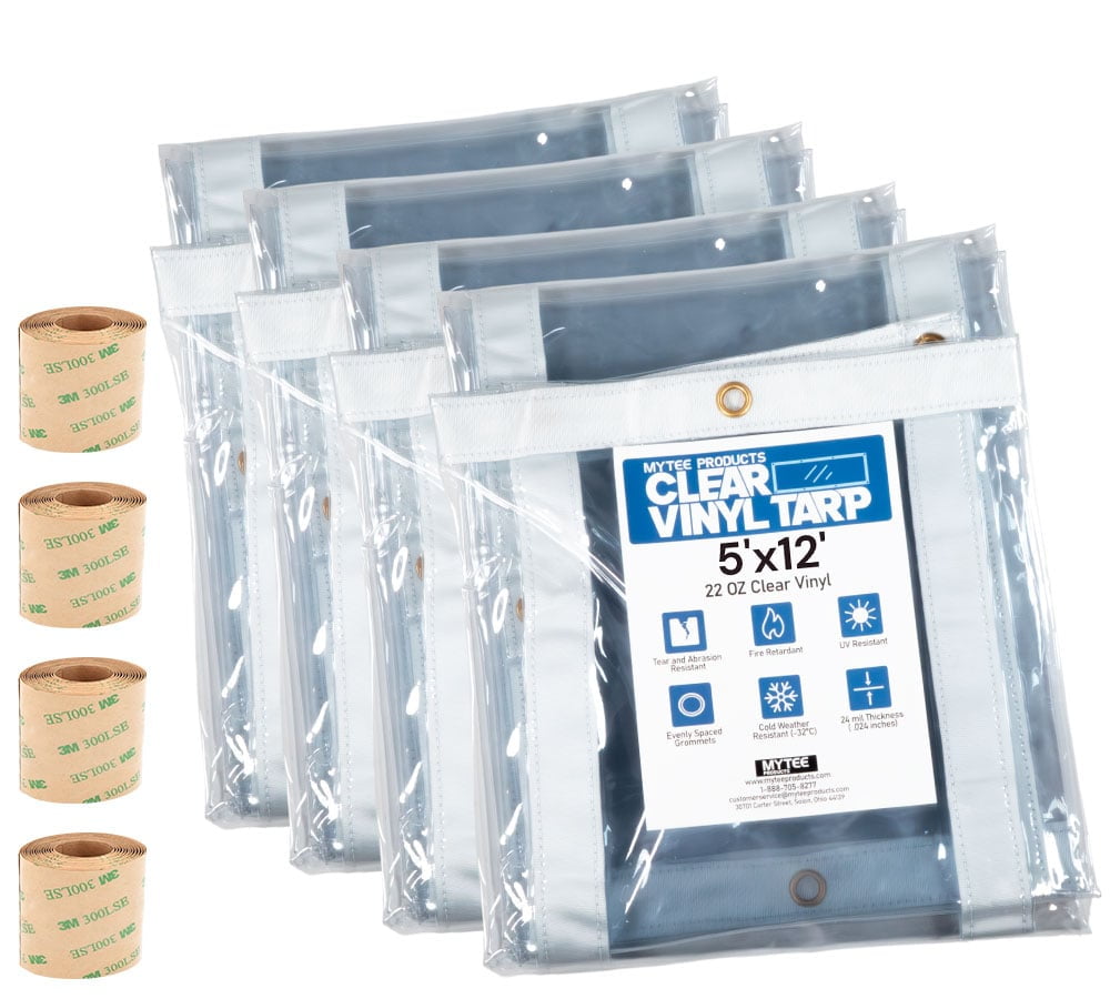4 Pack 5' x 12' Clear Vinyl Tarp – 24 MIL Thick Heavy-Duty Waterproof ...