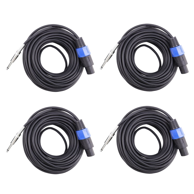 4 Pack 50 Ft Speakon to 1/4 Inch Male Speaker Cables 12 Gauge AWG Wire ...