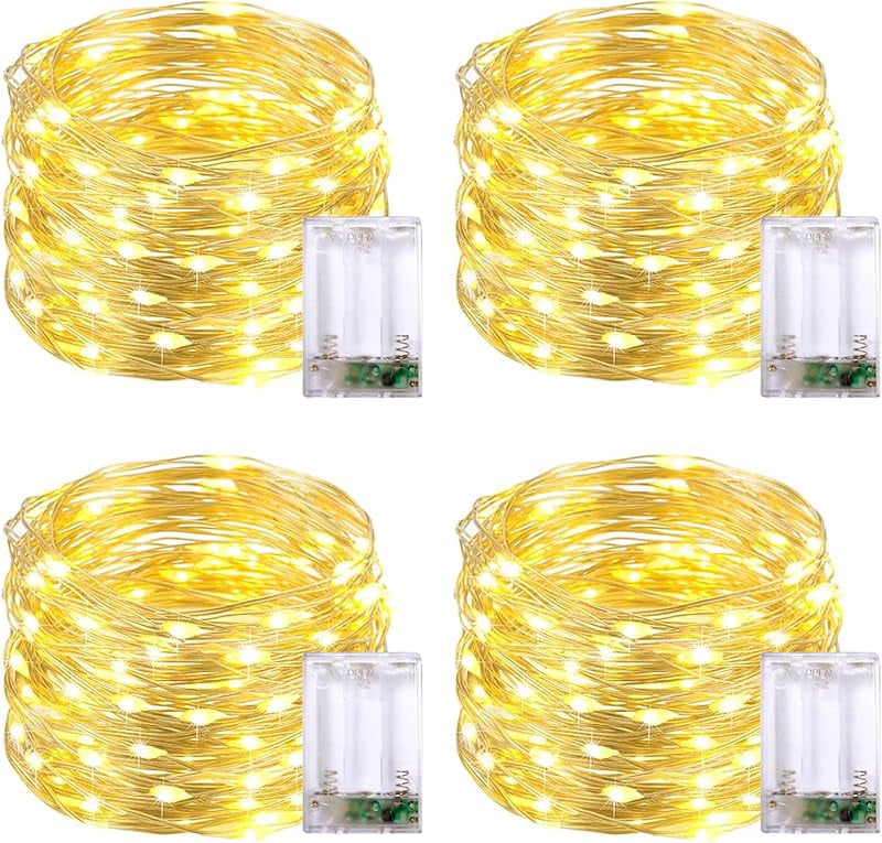 4 Pack 50 LED Fairy Lights Battery Operated, 16ft Warm White Christmas ...