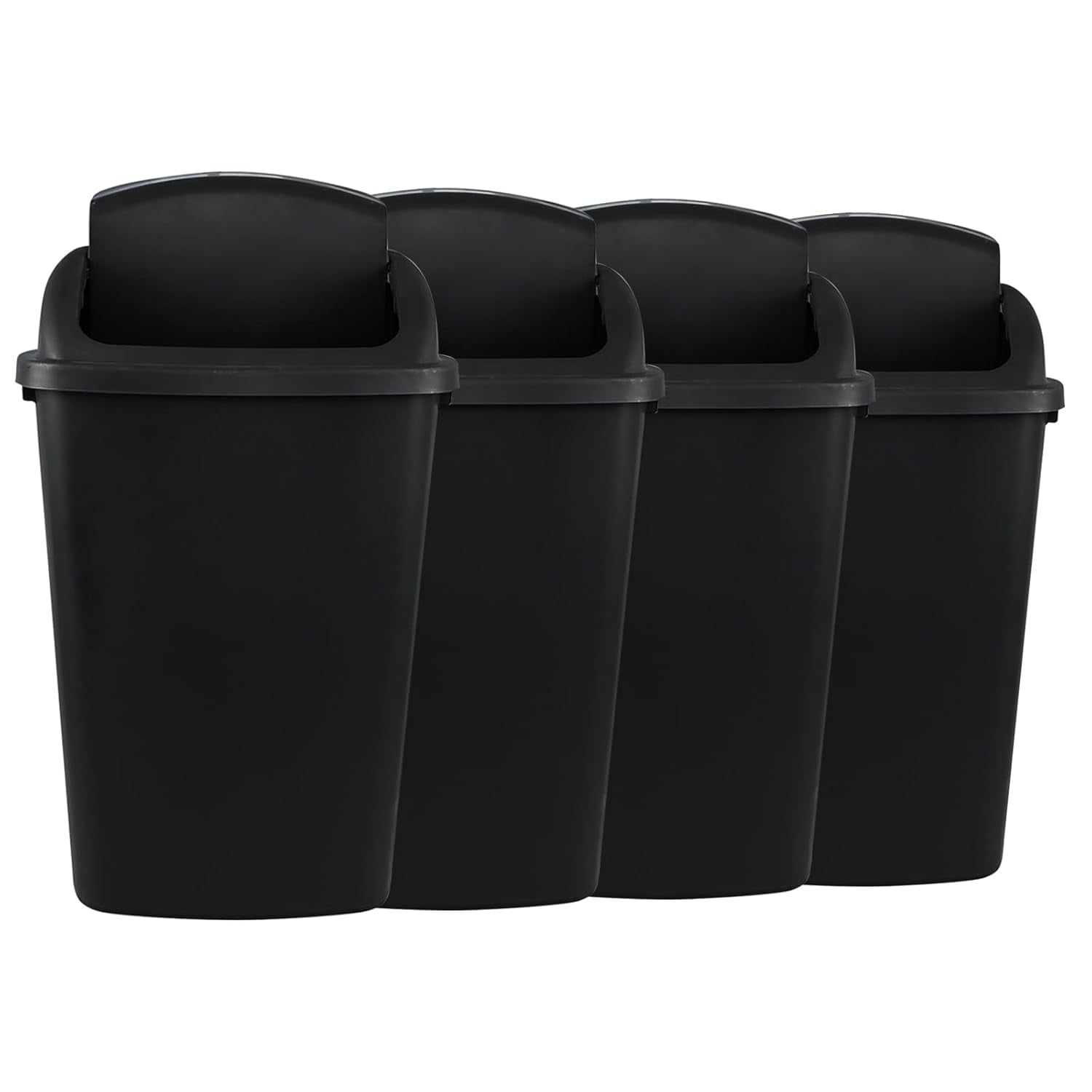 4-Pack 50 Liter Large Plastic Trash Can with Lid, Black Swing Top ...