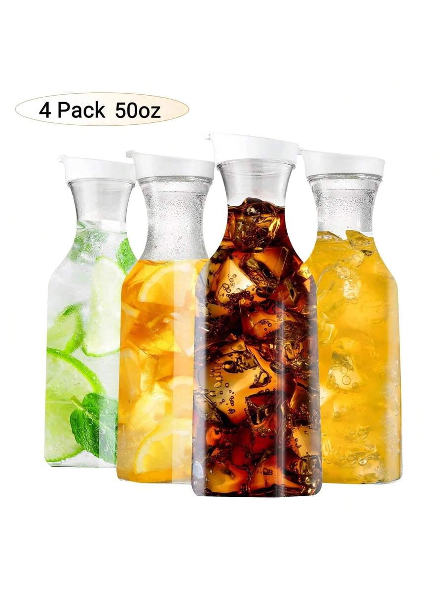 4 Pack 50oz Plastic Pitcher,Water Carafe With Flip Top Lid, Square Base ...