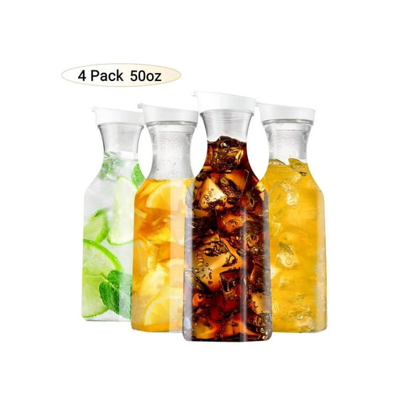 4 Pack 50oz Plastic Pitcher,Water Carafe With Flip Top Lid, Square Base ...