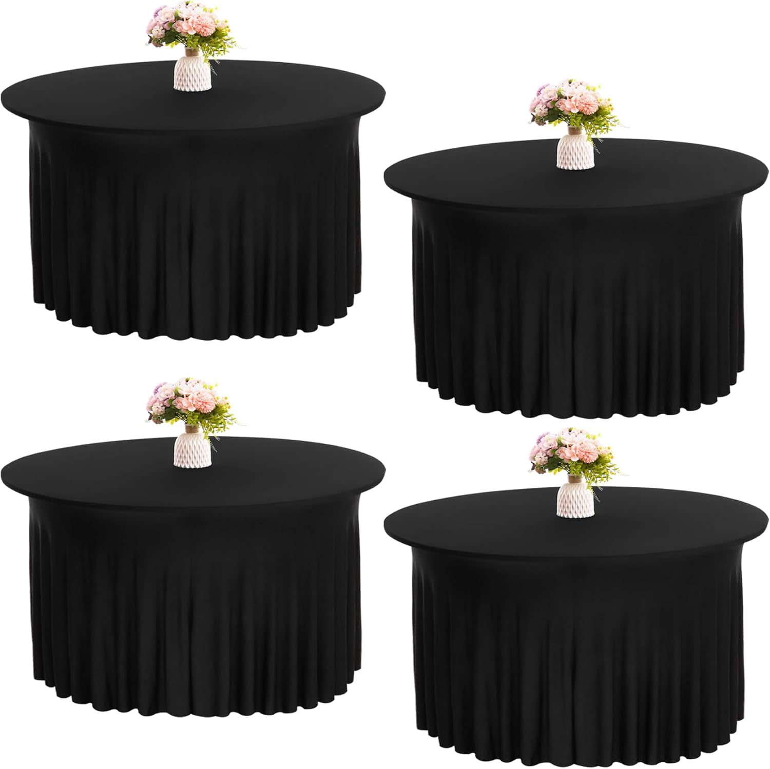 4 Pack 5FT Spandex Fitted Table Skirts 60 Inch Round Washable Table ...