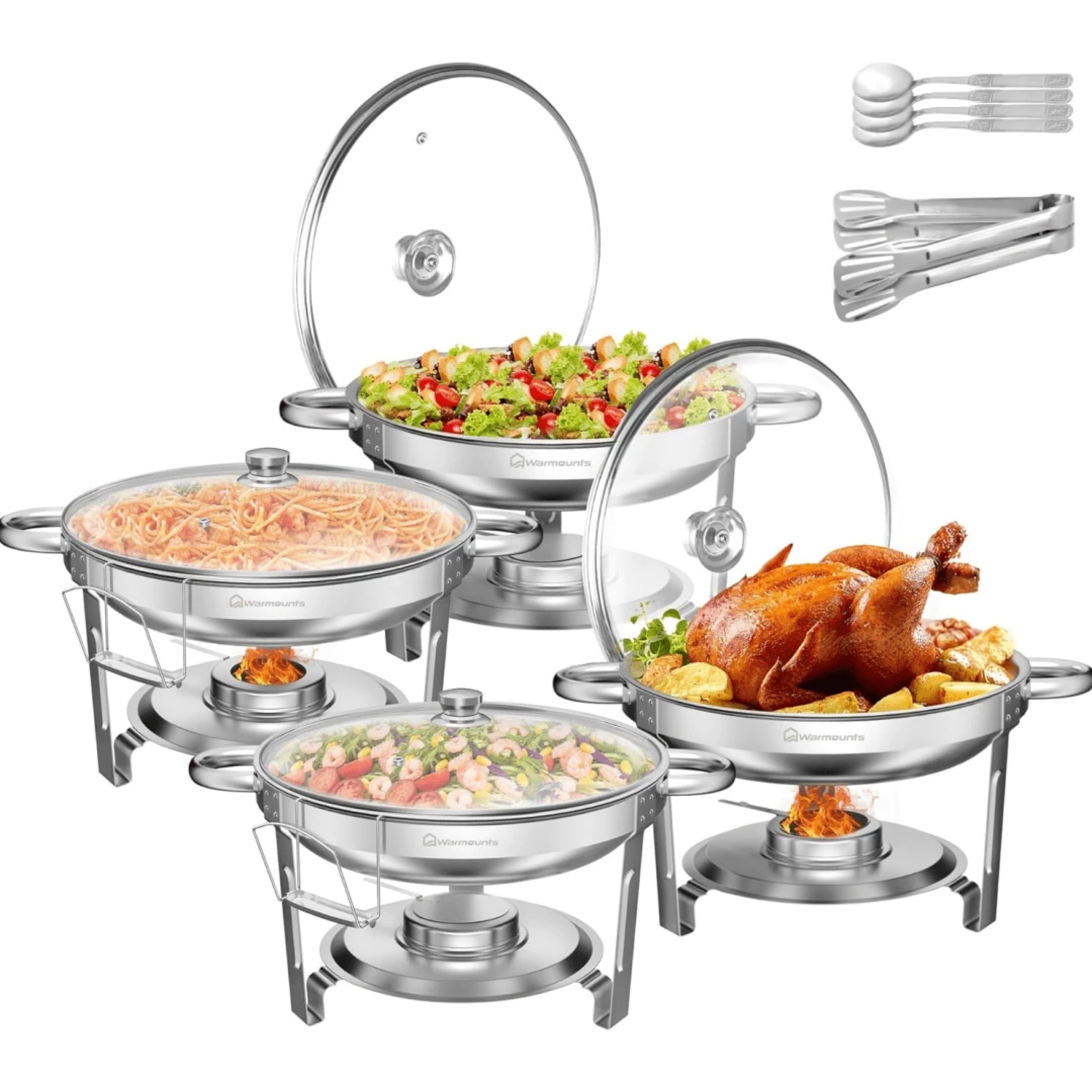 4 - Pack 5QT Round Chafing Dish Buffet Set, 95% Pre - Assembled, in ...