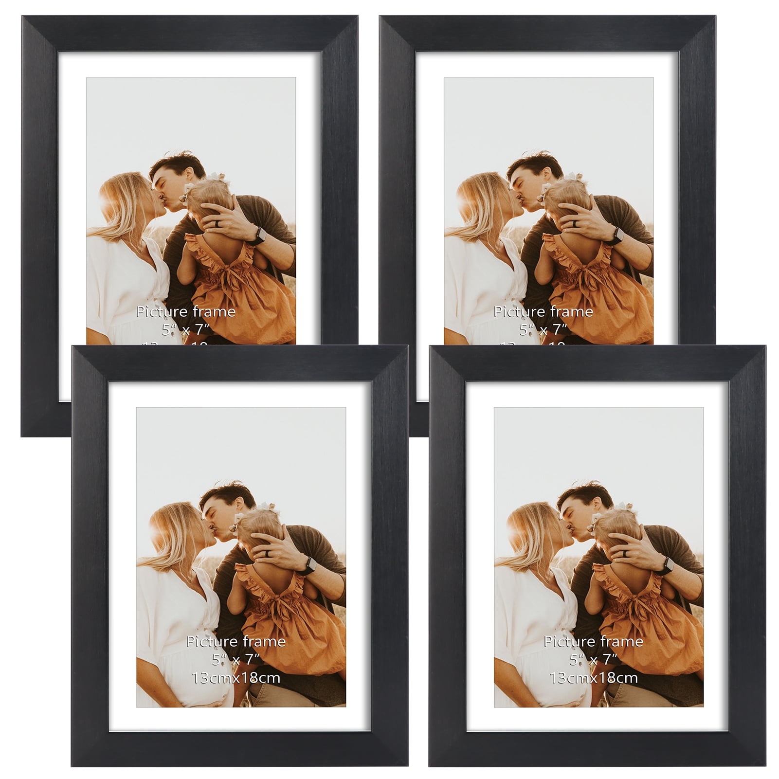 CRUGLA 4 Pack Black 5x7 Picture Frames with Mat for Wall and Tabletop ...
