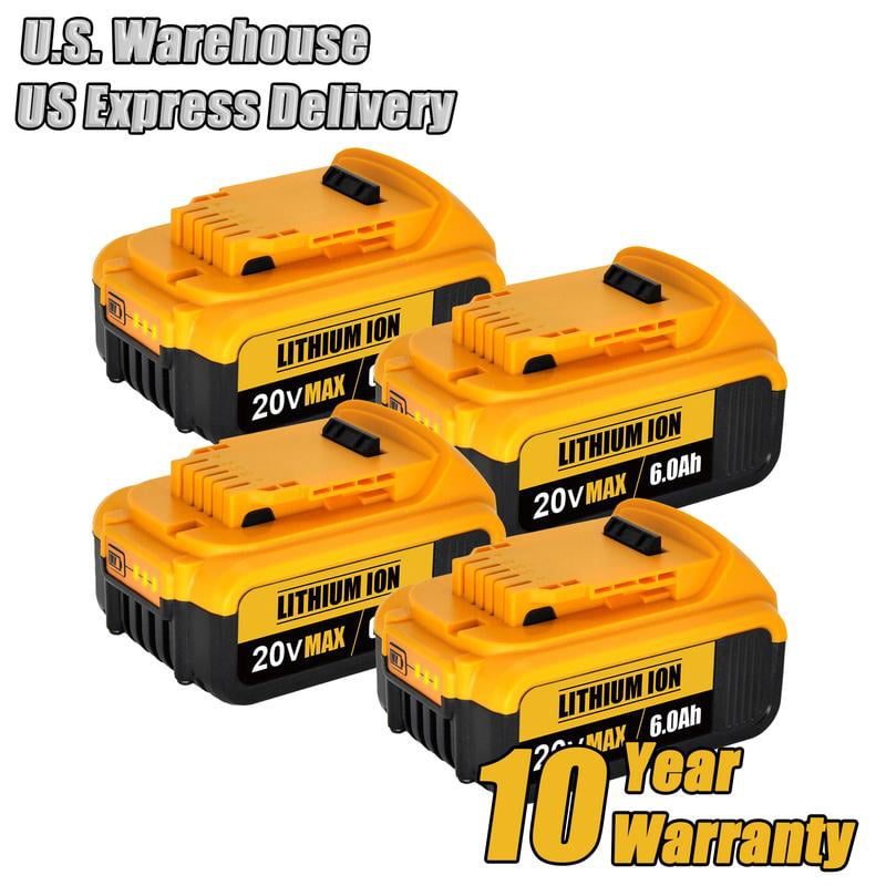 4 Pack 6.0Ah Lithium Batteries for Dewalt 20V Li-Ion Battery MAX DCB200 ...