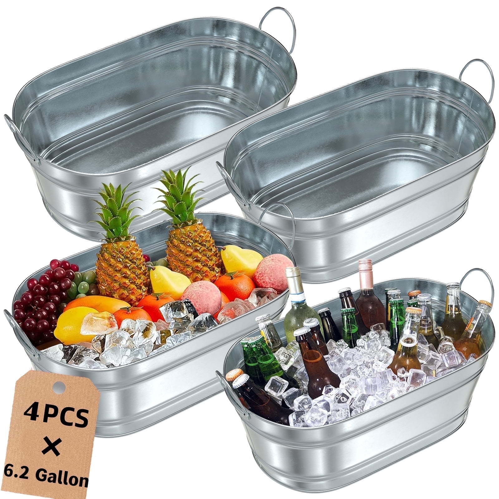 Gamexcel 4 Pack 6.2 Gallon Ice Buckets Galvanized Beverage Tub for ...