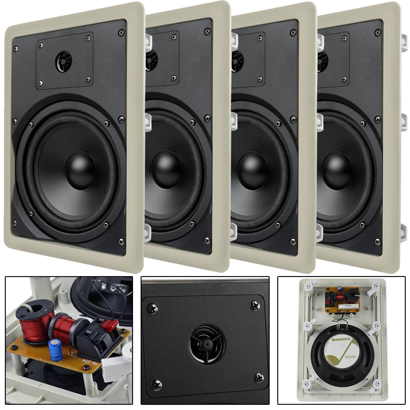 4 Pack 6.5" 2 Way In Wall Home Speakers 100 Watts 8 Ohm MTX Audio ...