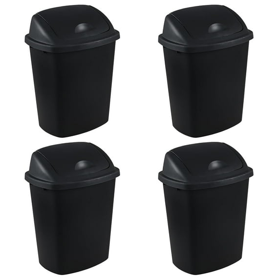 4 Pack 6.5 Gallon Small Swing Top Trash Can, Plastic Garbage Can, Black ...