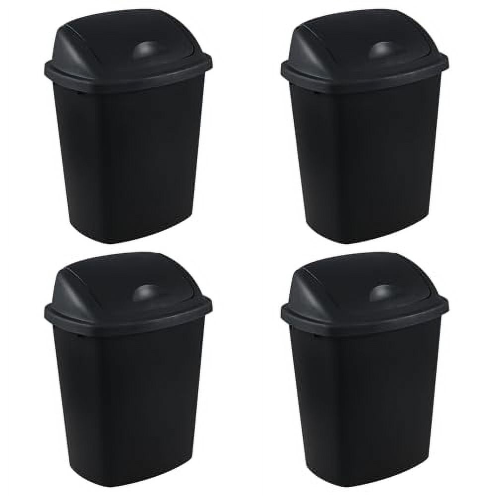 4 Pack 6.5 Gallon Small Swing Top Trash Can, Plastic Garbage Can, Black ...