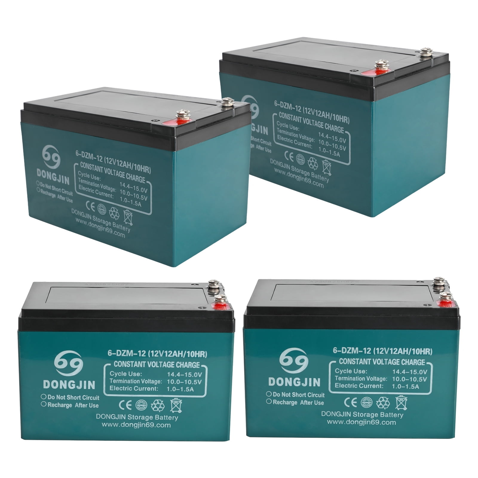 4 Pack 6-DZM-12 6DZM12 12V 12Ah Rechargeable Lead Acid Battery Nuts and ...
