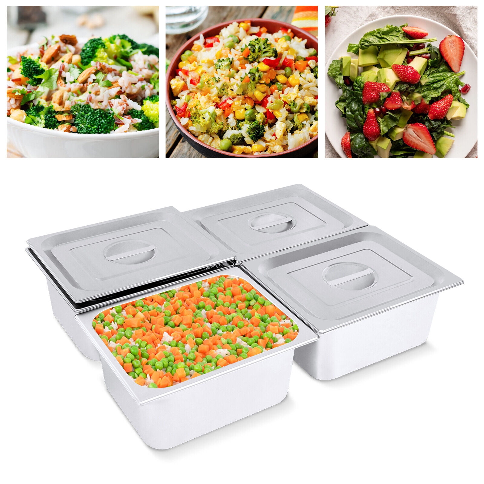 4 Pack 6" Deep 1/2 Size Stainless Steel Steam Table Pans Hotel Food ...