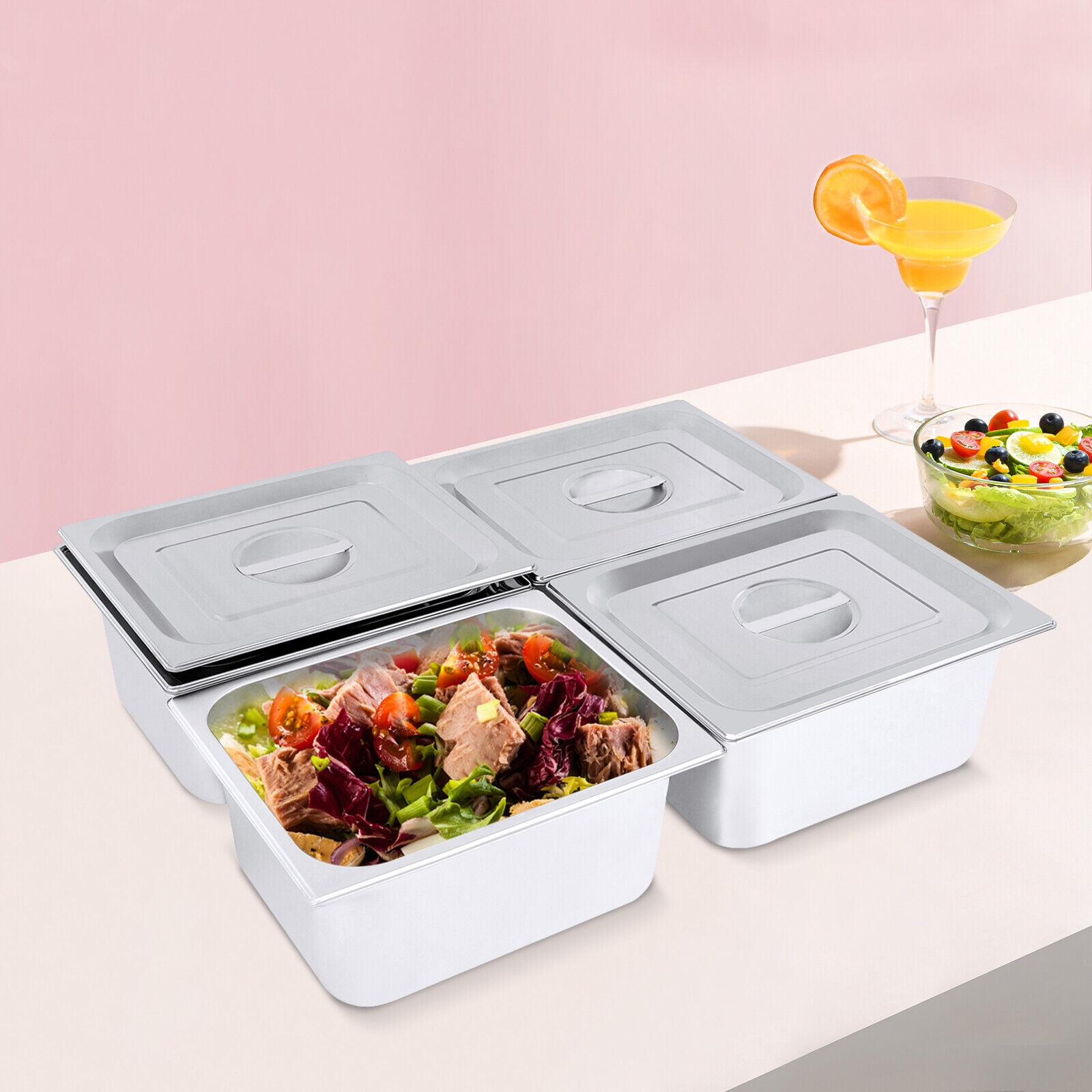 4 Pack 6"Deep 1/2 Size Steam Table Pans with Lids Hotel Food Pan ...