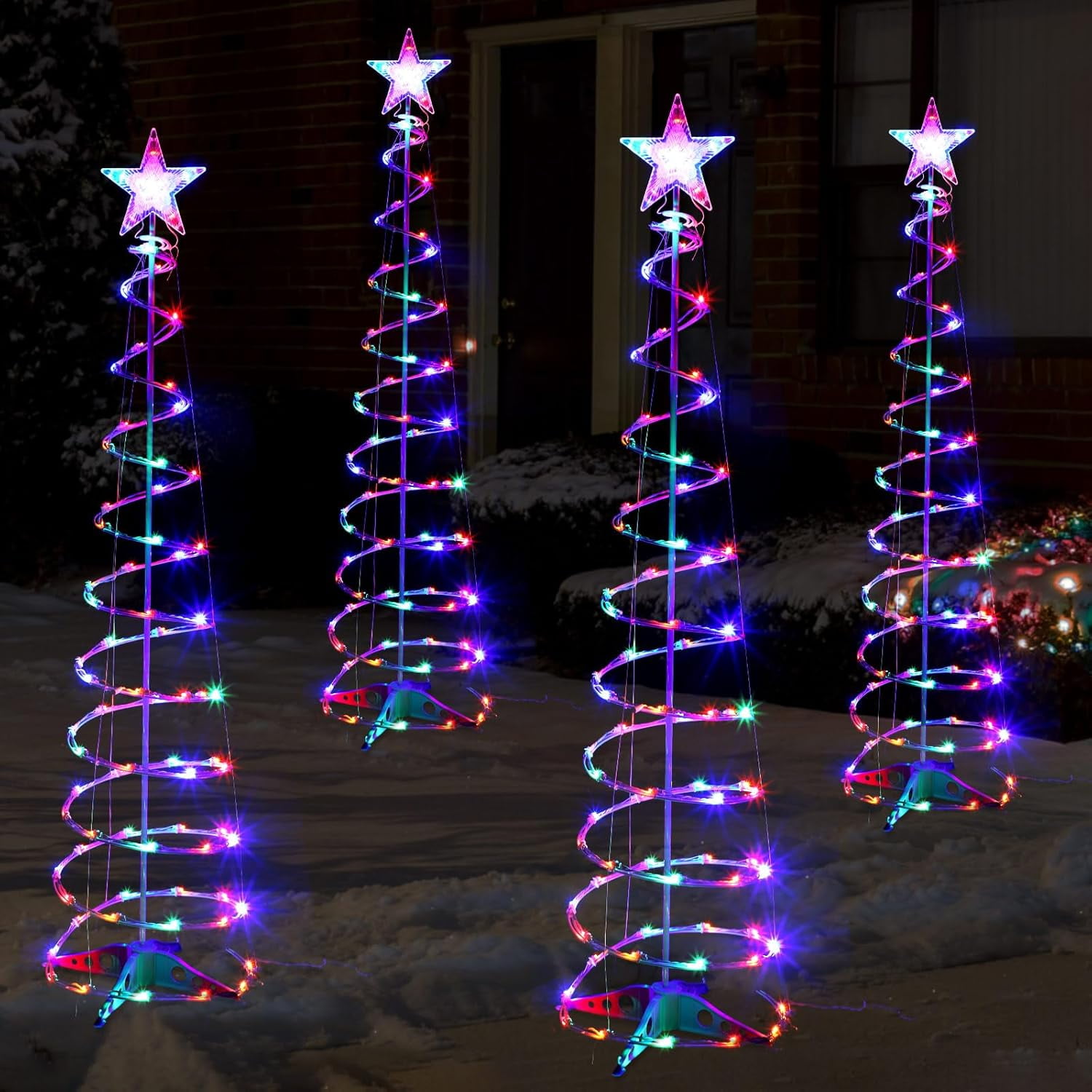 4 Pack 6 Ft Spiral Christmas Trees Lights Outdoor Lighted Christmas ...
