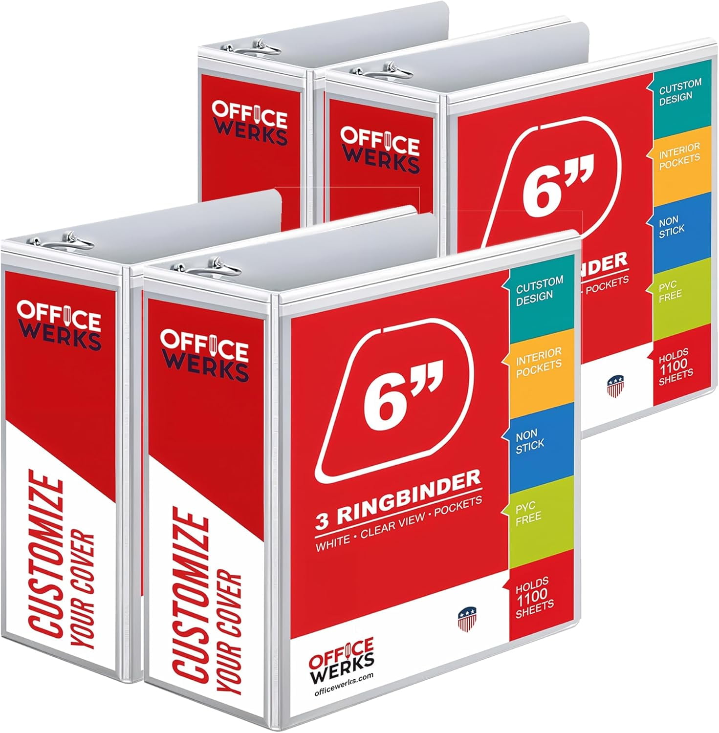 4 Pack of 6 Inch 3 Ring Binder with Locking Angle D Rings, Professional ...