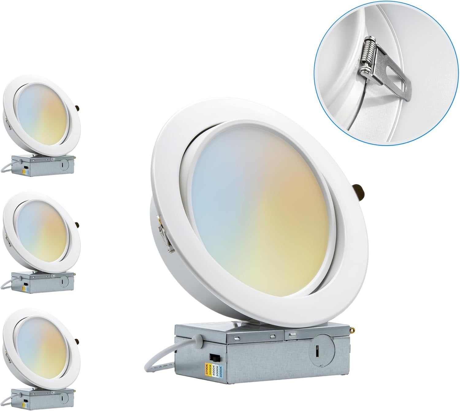 [4-Pack] 6-Inch Gimbal Heavy Duty 12W (7" Trim) LED 2700K-6000K 5CCT ...