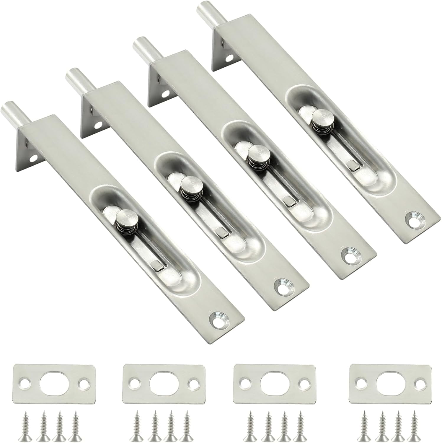 4 Pack 6 Inch Stainless Steel Door Flush Bolt Latch, French Door Lock ...