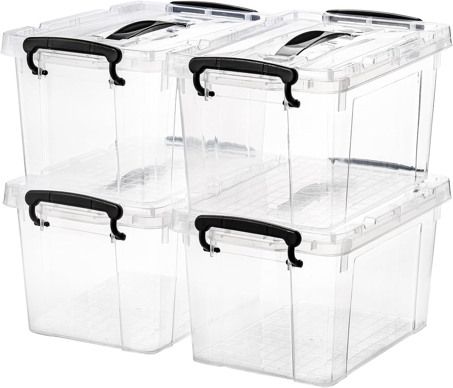 4 Pack 6 Quart Clear Storage Latch Box, Plastic Storage Bins with Lids ...