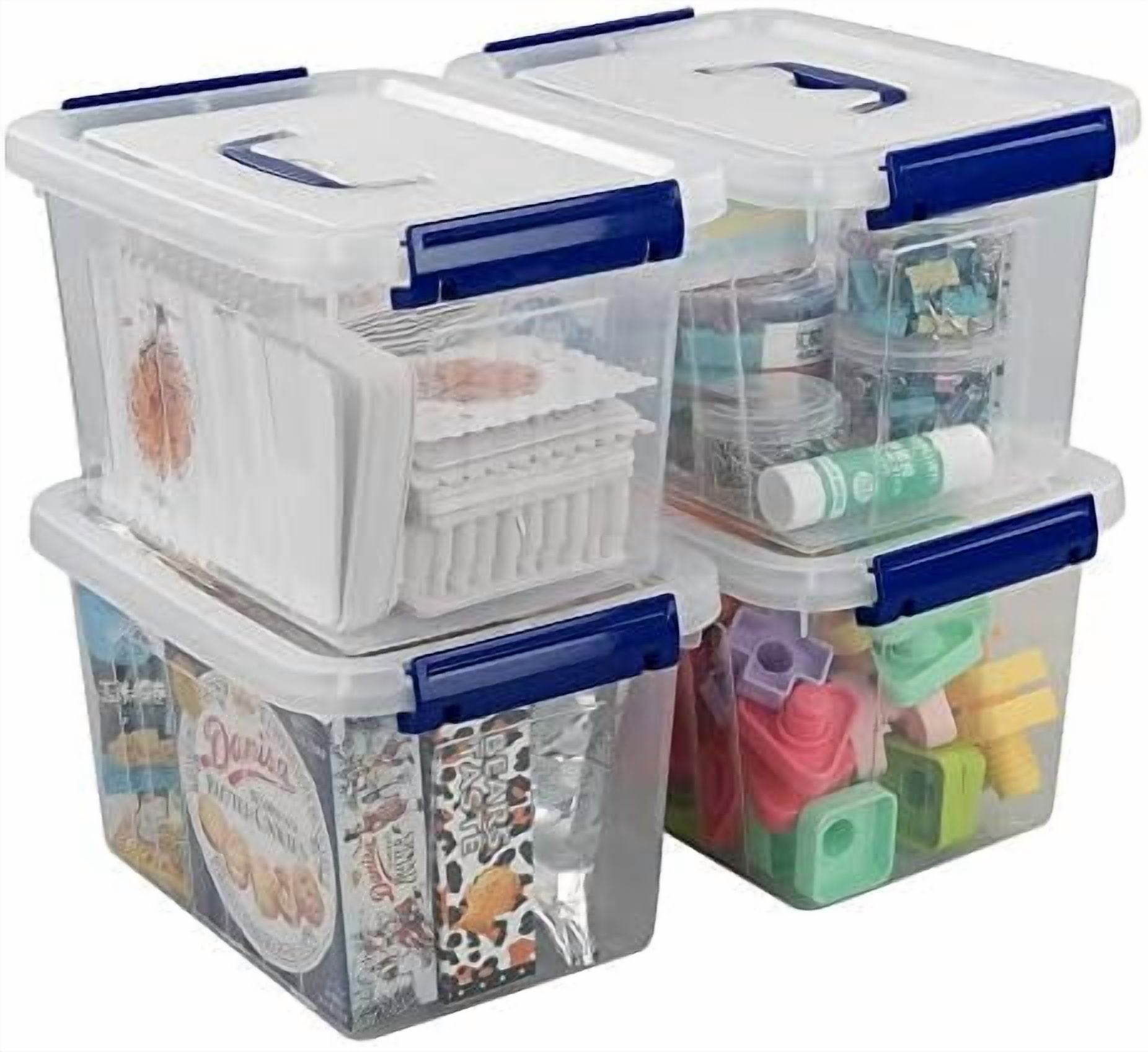 4 Pack 6 Quart Latching Storage Box, Small Lidded Storage Container Bin ...