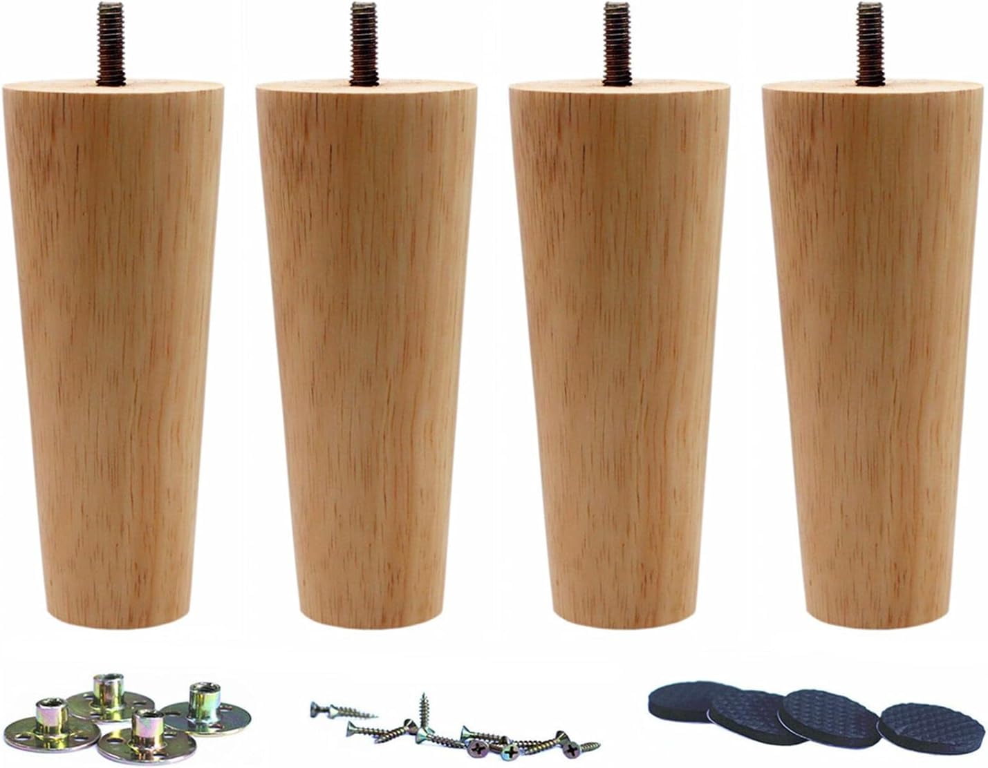 4-Pack 6" Solid Rubberwood Replacement Legs - for Sofa, Couch, Chair ...