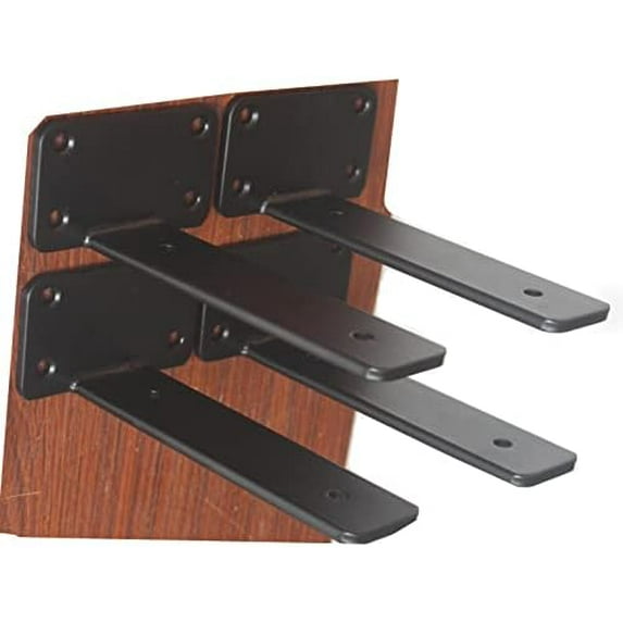4 Pack - 6 inch Black Hidden L Shelf Bracket (1/5 Inch Thicked) Iron ...
