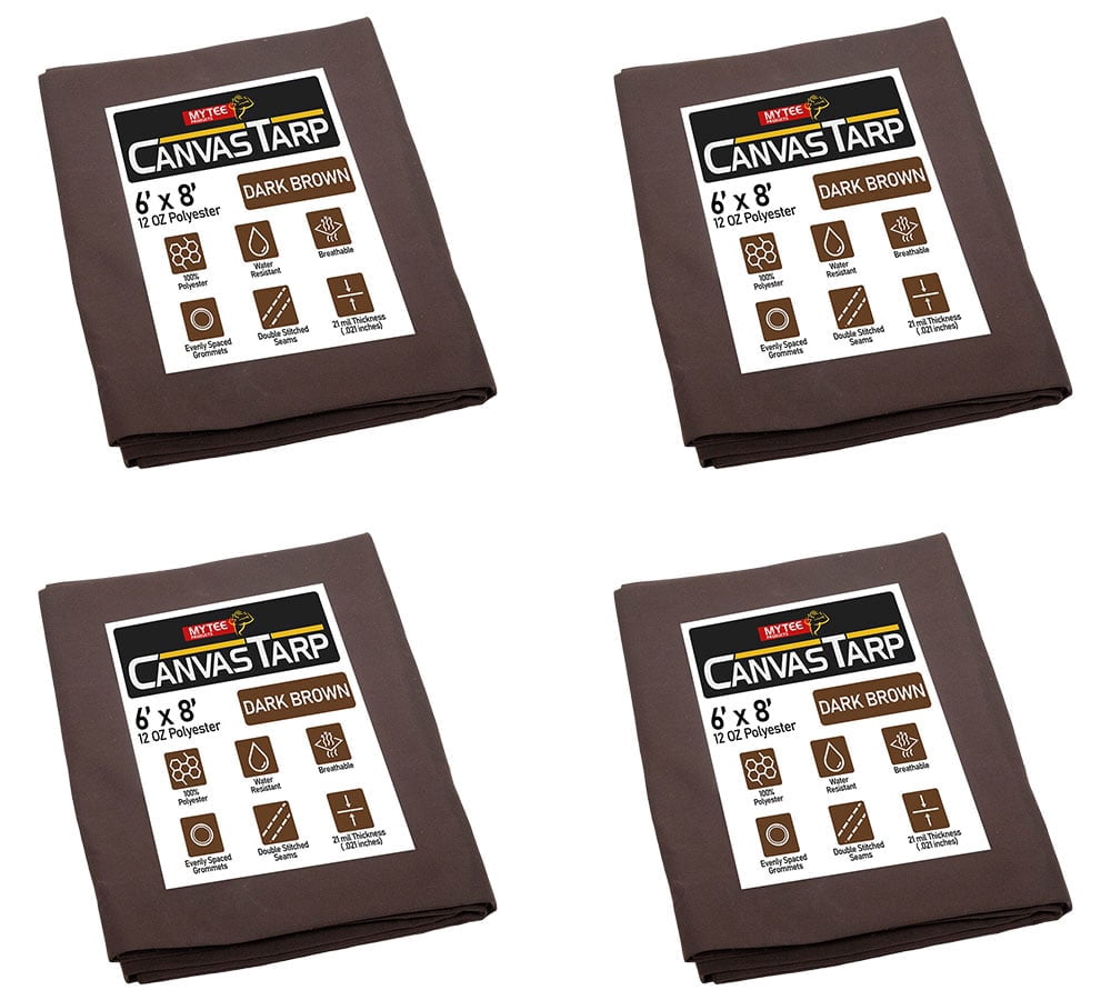 (4 Pack) 6' x 8' Dark Brown Canvas Tarp 12oz - Water Resistant ...