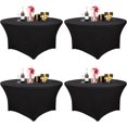 4 Pack 60 Inch Round Stretch Tablecloth Black Fitted Elastic Fabric for ...