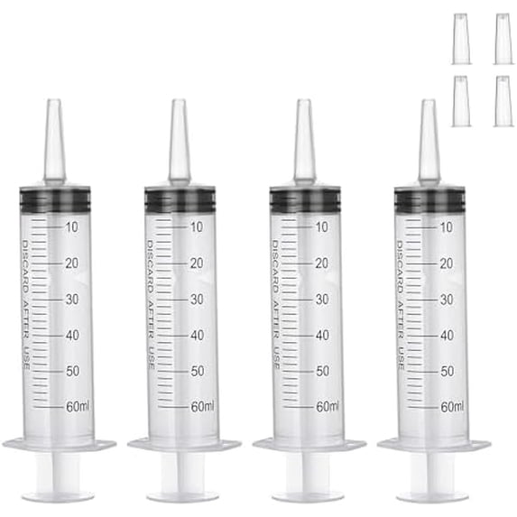 4 Pack 60mL Plastic Syringes for Liquid - Large Syringe Without Needle ...