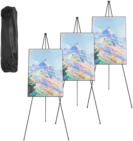 4 Pack 63" Black Easel Stand for Wedding Sign, Portable Foldable Metal ...