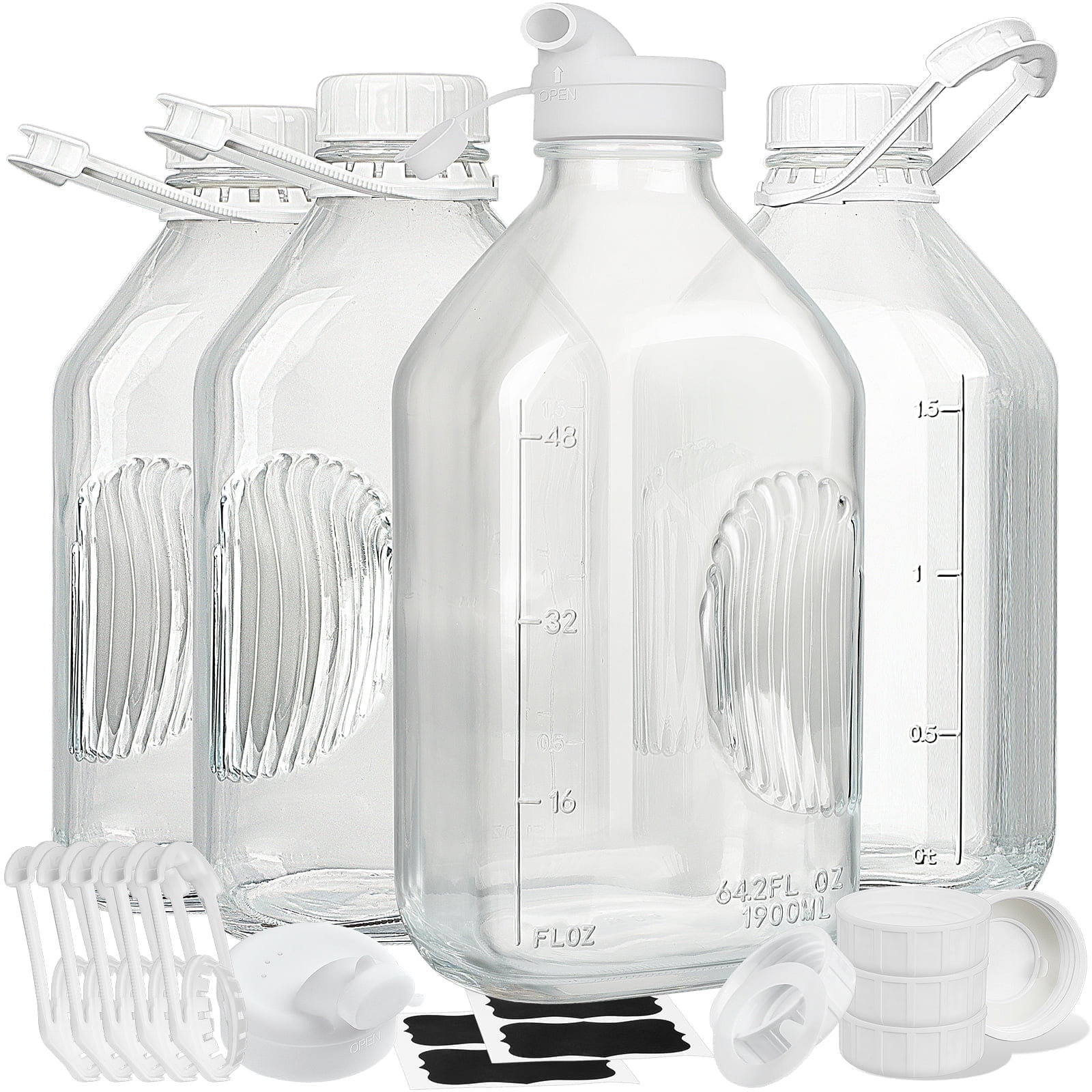 Syntic Glass Milk Jugs 64 oz with Handle and Airtight Screw Lids ...