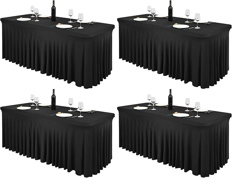 4 Pack 6Ft Spandex Table Skirt Fitted Black Stretch Tablecloth,One ...