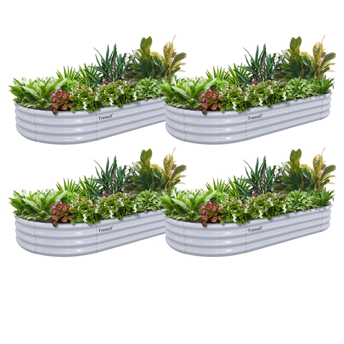 4 Pack 6x3x1FT Galvanized Raised Garden Bed Kit Oval Metal Ground ...