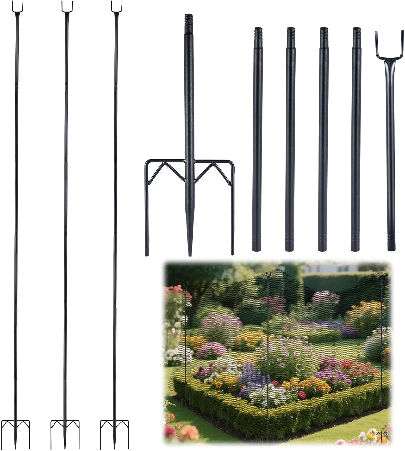 4 Pack 7.2ft Metal Garden Netting Support Stakes, Heavy Duty Garden ...