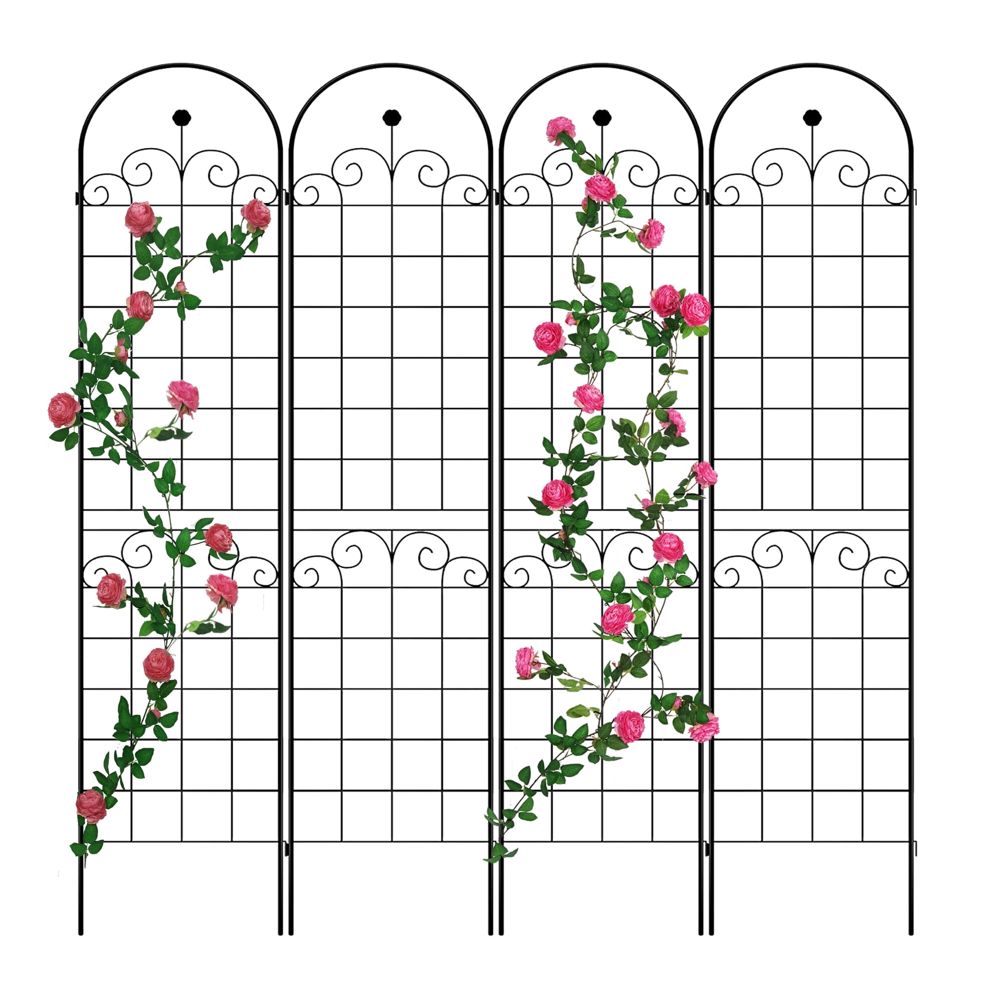 Syngar 4 Pack 7.2ft Tall Metal Garden Trellis for Climbing Plants & Roses, Outdoor/Indoor, Black ...