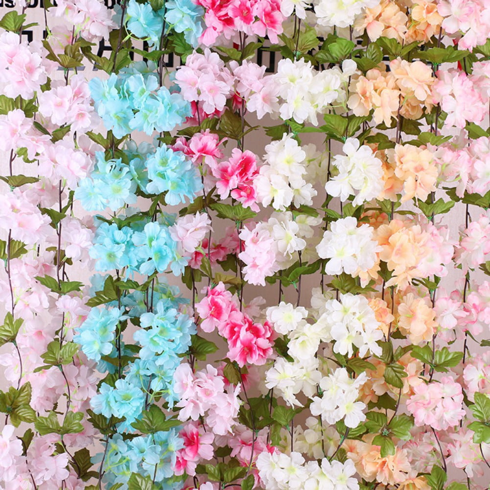 4 Pack 7.5ft Artificial Cherry Blossom Garland Hanging Vine Silk ...