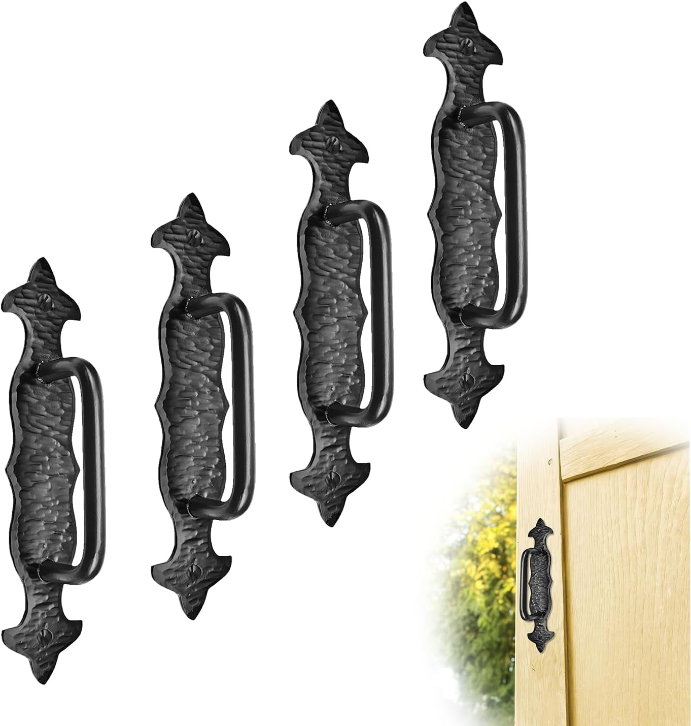 4 Pack 7.75" Black Door Handle - Heavy Duty Decorative Iron Handles ...
