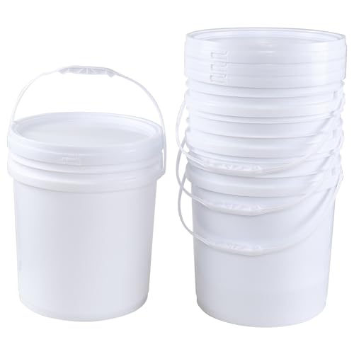 4-Pack 7 Gallon White Plastic Bucket Pail Container with Lid, Food ...
