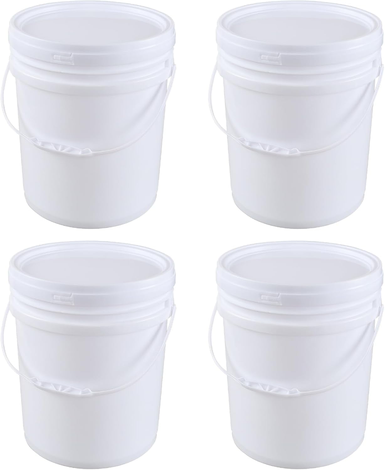 4-Pack 7 Gallon White Plastic Bucket Pail Container with Lid, Food Storage Bucket Pail with ...