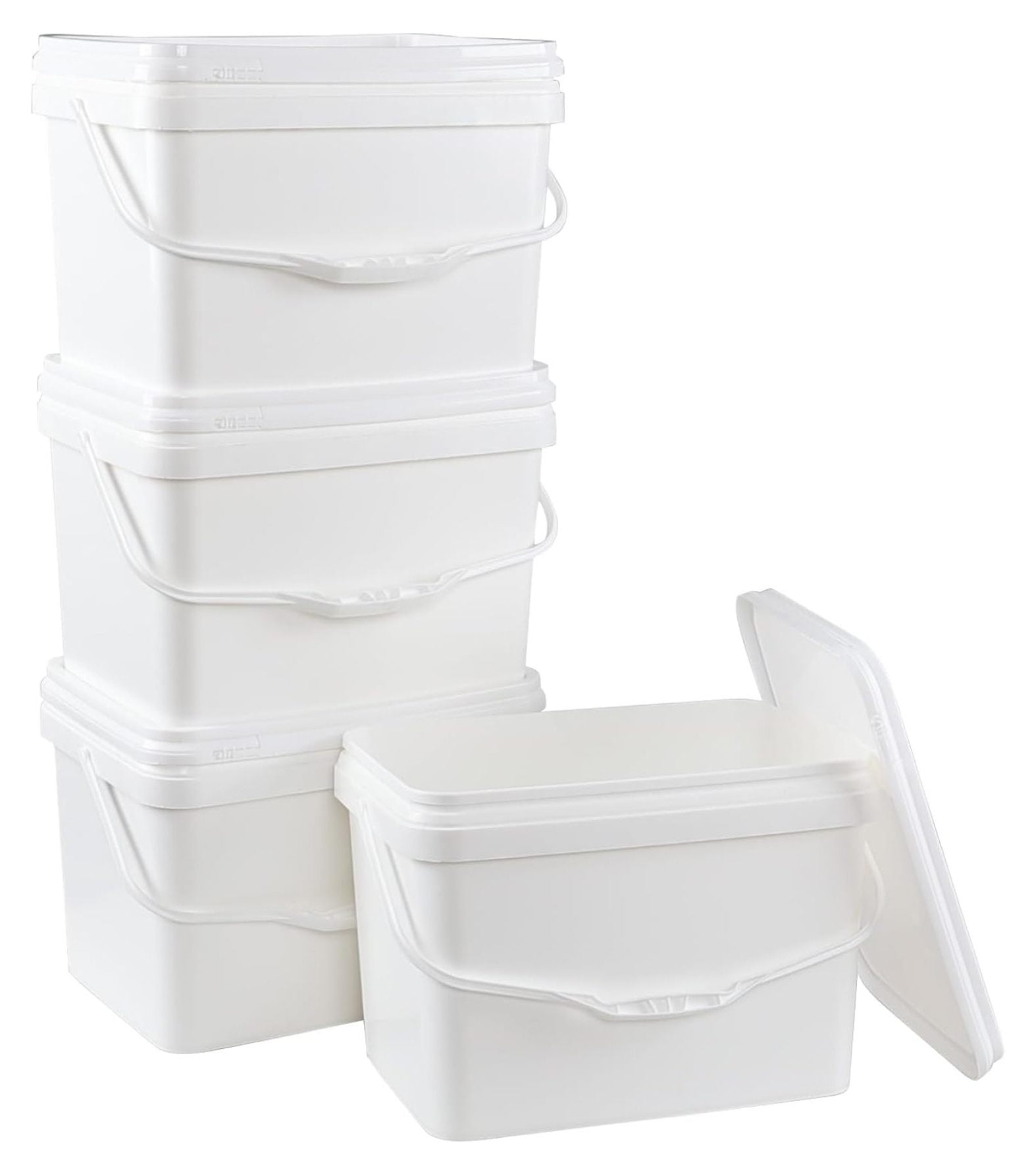 4-Pack 7 Gollon Rectangular Bucket with Handle, White Plastic Bucket ...