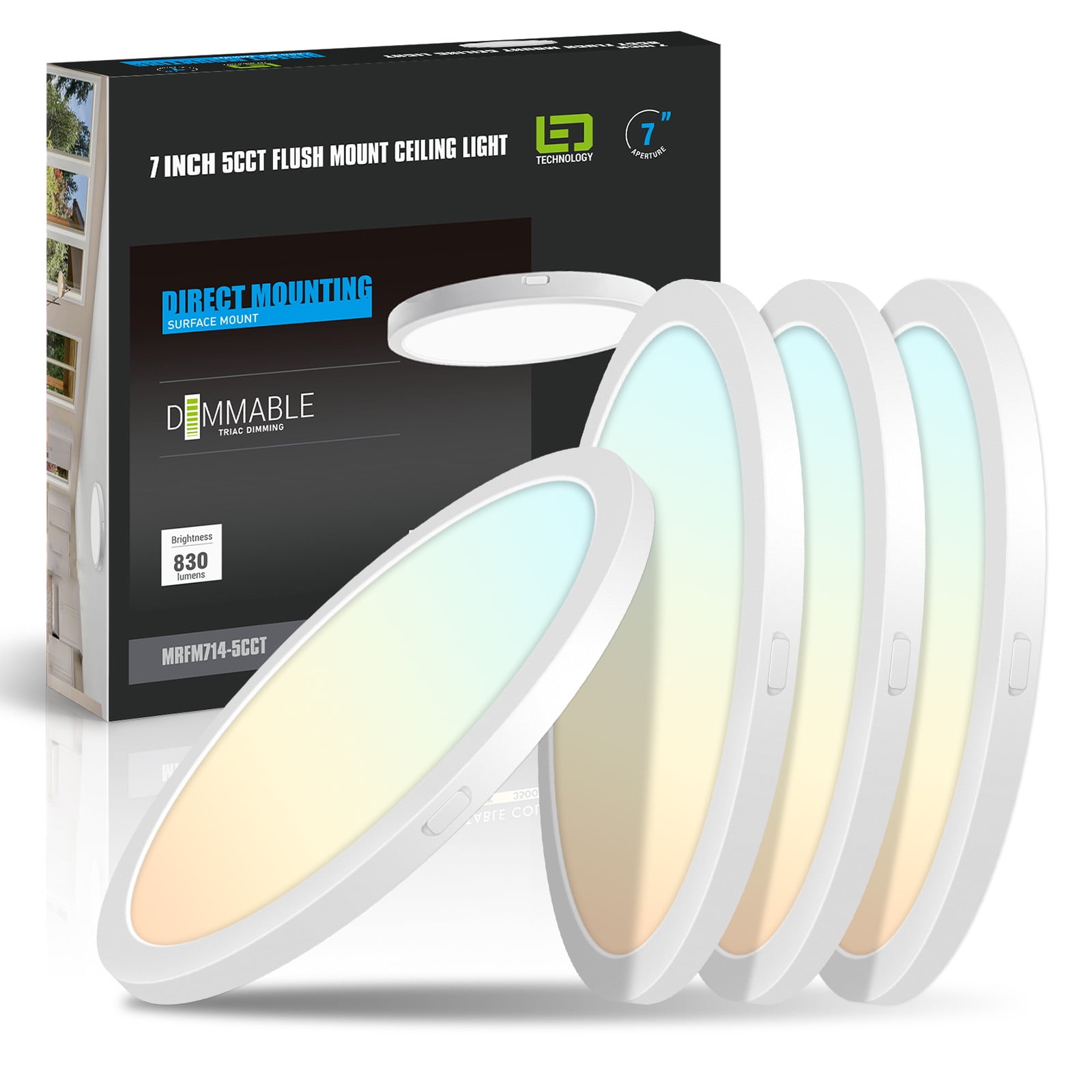 4 Pack 7 Inch Flush Mount Ceiling Light, White, 14W, Dimmable & 2700K ...